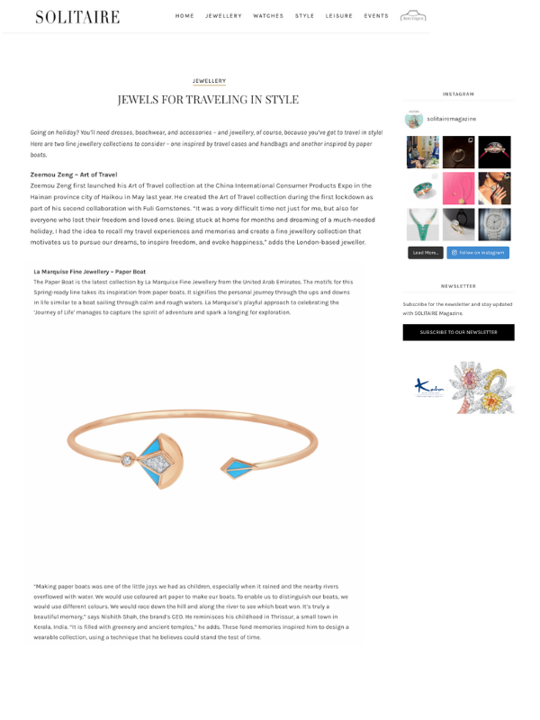 Solitaire Magazine: Jewels for travelling in style